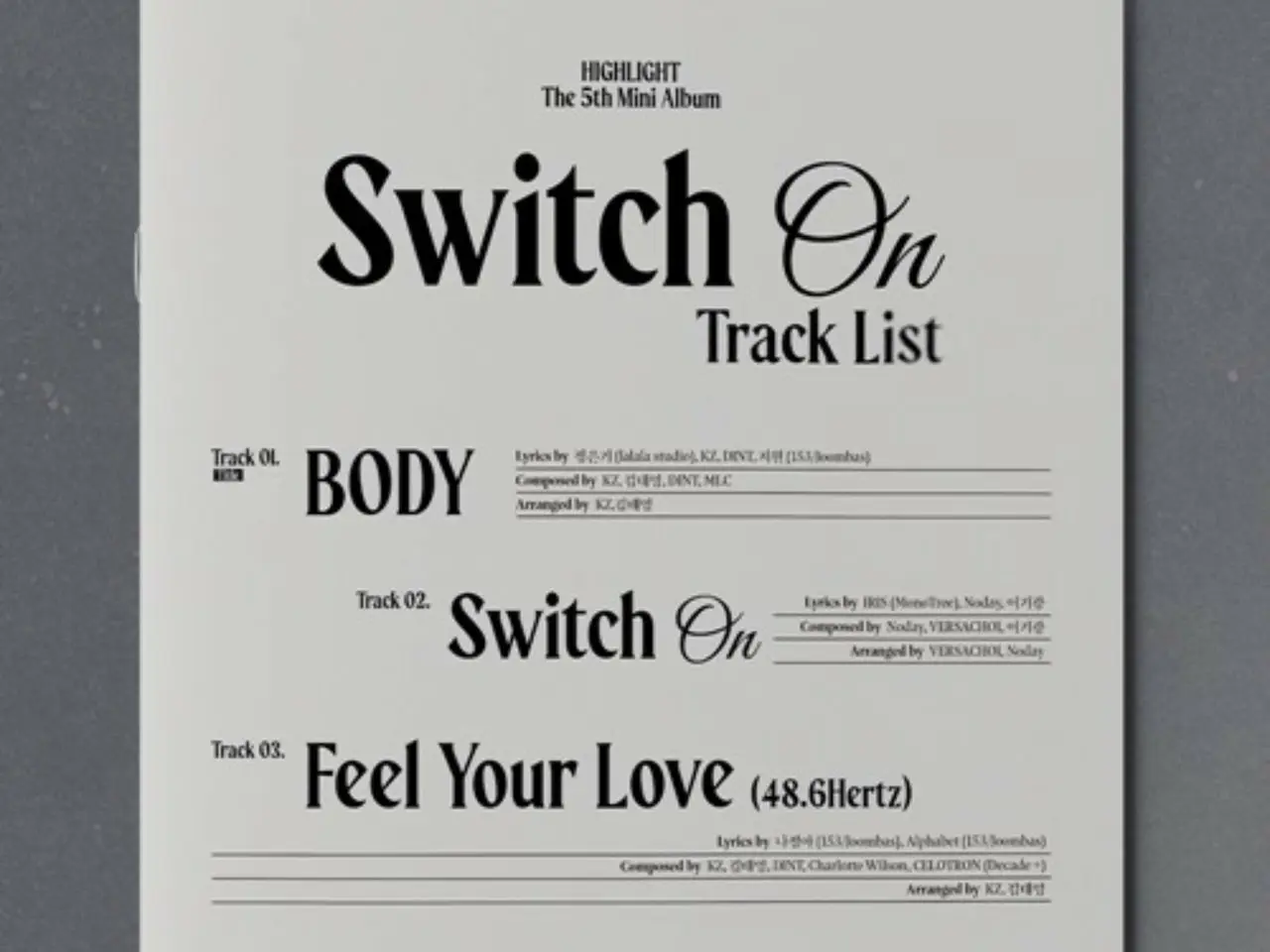 [Official] ”Highlight” 5th mini album ”Switch On” track list released...Title song is ”BODY ...